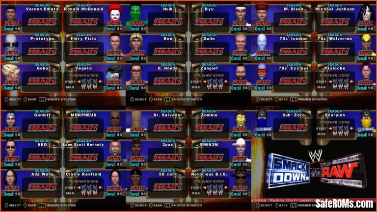 32 Fictional Characters CAWs For WWE SmackDown vs Raw - SafeROMs